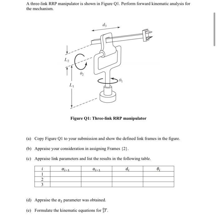 Solved A three-link RRP manipulator is shown in Figure Q1. | Chegg.com