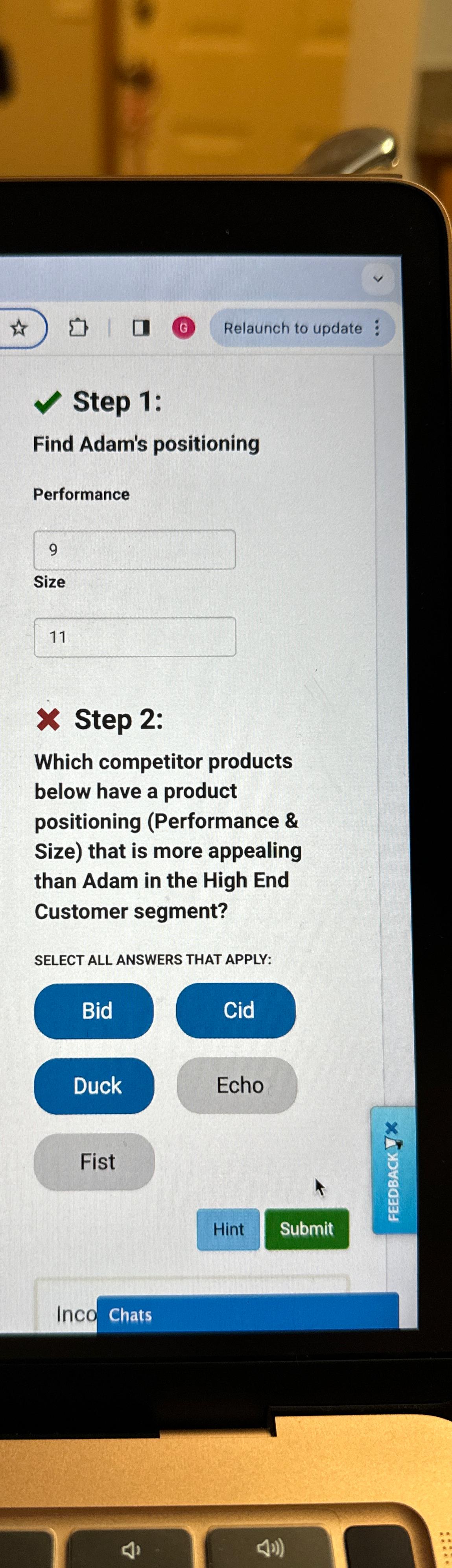 Solved ﻿Step 1:Find Adam's positioningPerformanceSizeX | Chegg.com