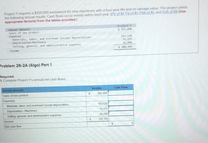 Solved Project Y requires a $301,500 investment for new | Chegg.com Solved Project Y requires a $301,500 investment for new | Chegg.com