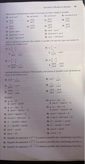 Solved Wrie each of the following in lerms of ven it and cos | Chegg.com