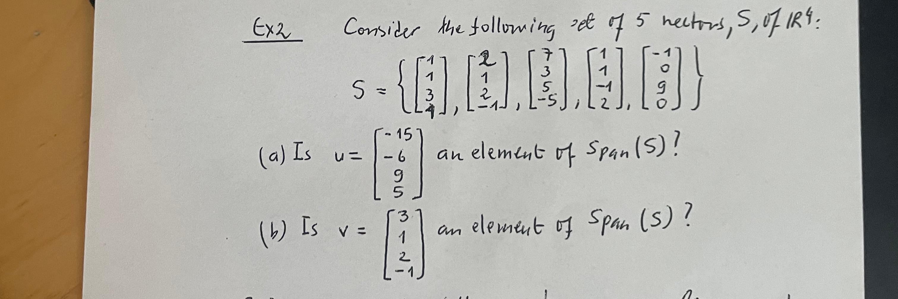 Solved Ex2 ﻿Consider the following set of 5 ﻿nectors, 5, ﻿of | Chegg.com