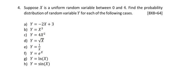 Solved 4 Suppose X Is A Uniform Random Variable Between 0