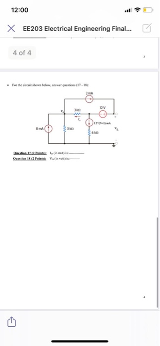 Solved 12:00 . X EE203 Electrical Engineering Final... 4 of | Chegg.com