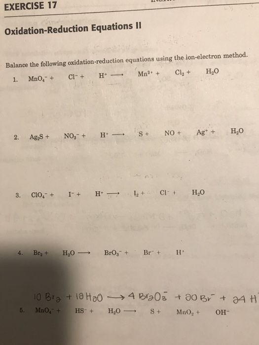 Solved LAERCISE 17 Oxidation-Reduction Equations II Balance | Chegg.com