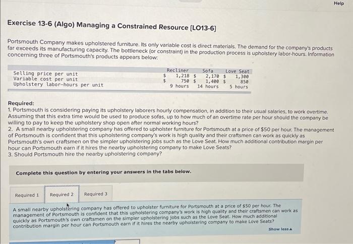 Solved Check my work 12 Exercise 13-6 (Algo) Managing a | Chegg.com
