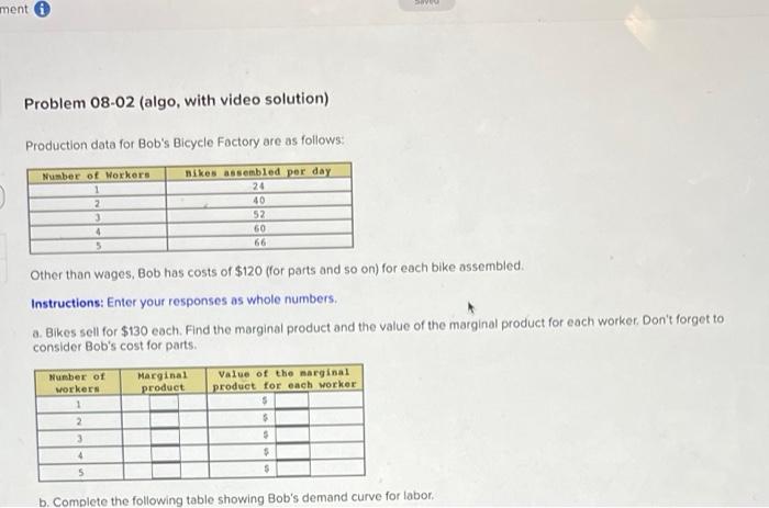 Solved Problem 08-02 (algo, with video solution) Production | Chegg.com
