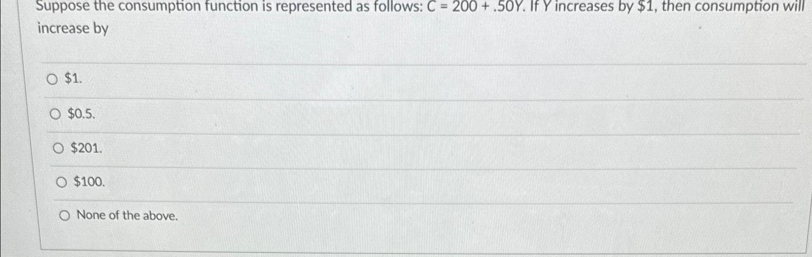 Solved Suppose the consumption function is represented as | Chegg.com