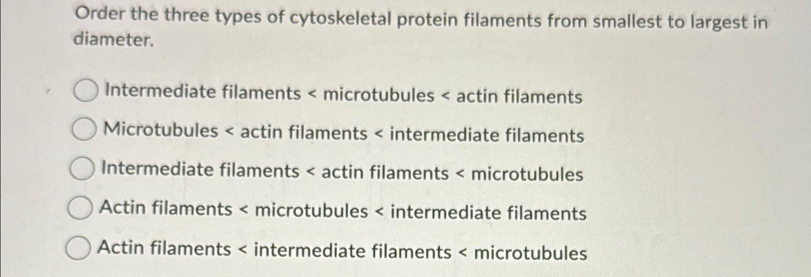 Solved Order The Three Types Of Cytoskeletal Protein