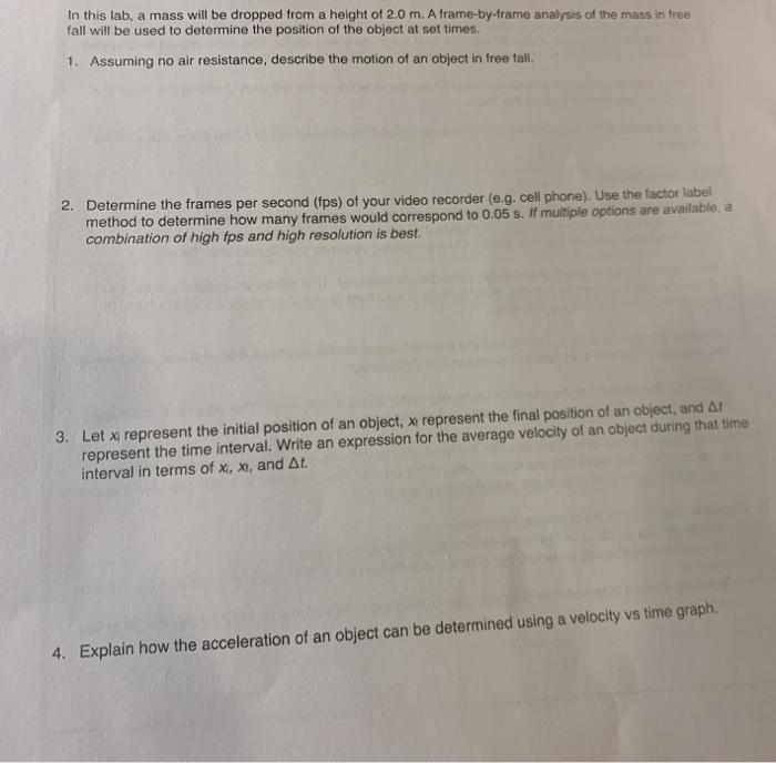 Solved In this lab, a mass will be dropped from a height of | Chegg.com
