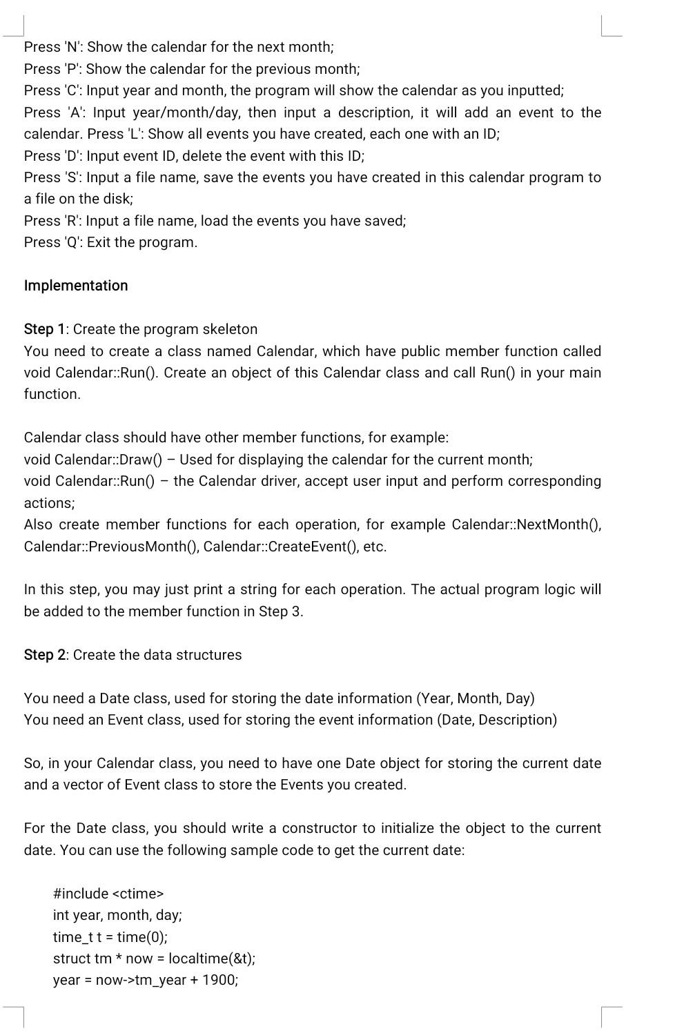 Solved Task: Calendar Project Requirements: Write a program | Chegg.com