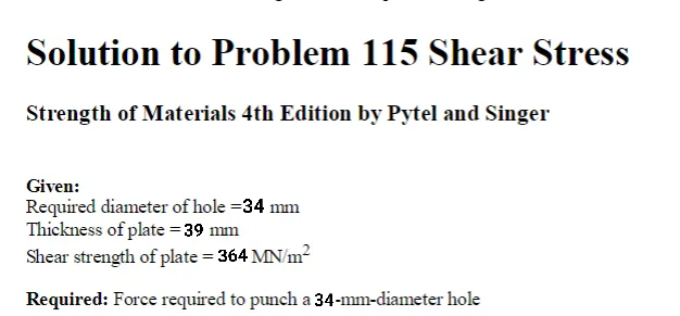 Solved Solution to Problem 115 Shear Stress Strength of | Chegg.com