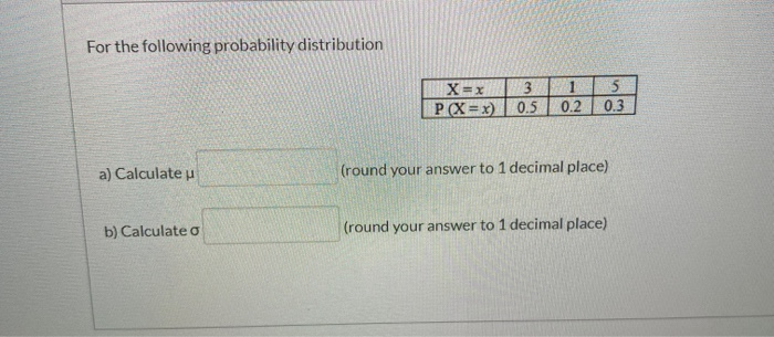 Solved For the following probability distribution X = x P. X | Chegg.com
