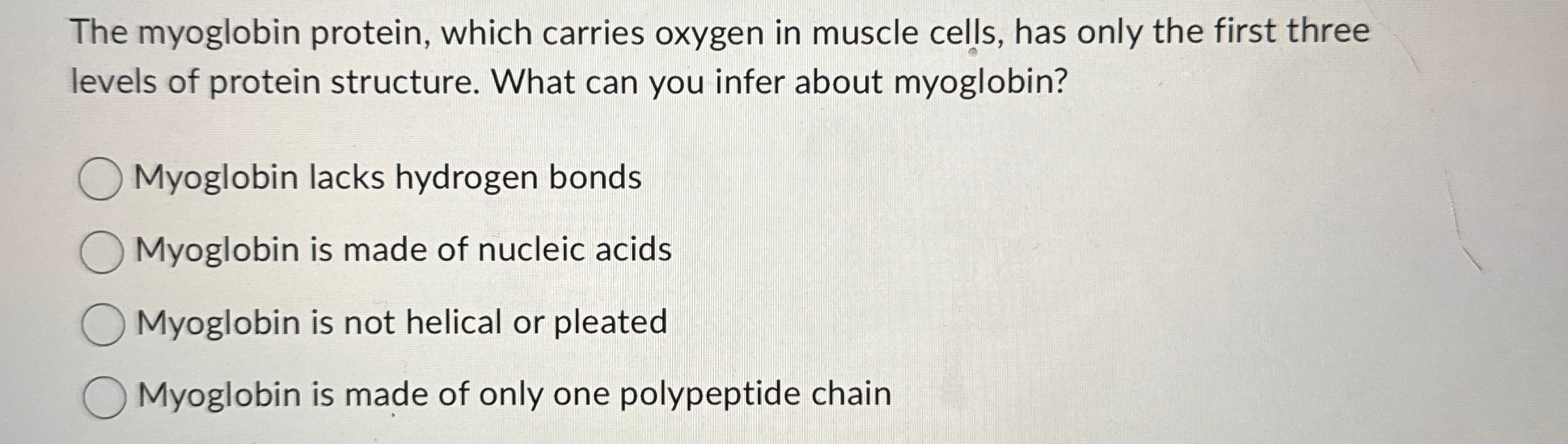 Solved The myoglobin protein, which carries oxygen in muscle | Chegg.com