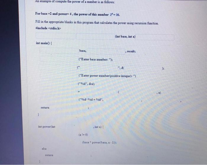 Solved An example of compute the power of a number is as | Chegg.com