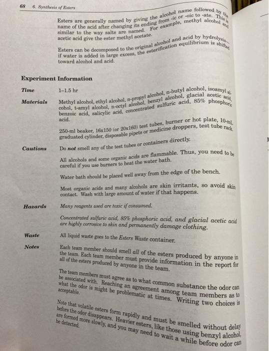 73 Student name: Report: Synthesis of Esters & | Chegg.com