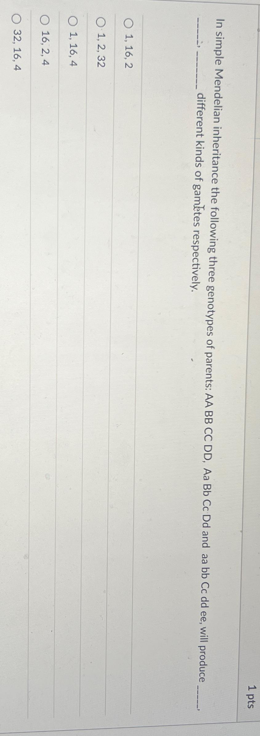 Solved 1ptsIn simple Mendelian inheritance the following | Chegg.com