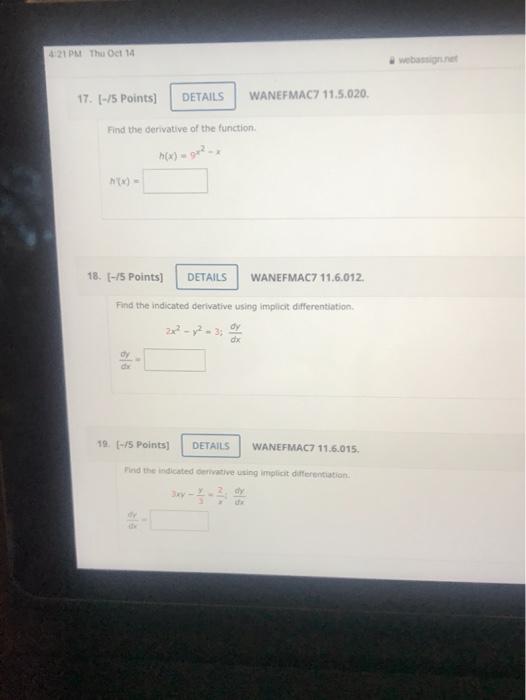 Solved 4:21 PM Thu Oct 14 website 17. [-/5. Points) DETAILS | Chegg.com Solved 4:21 PM Thu Oct 14 website 17. [-/5. Points) DETAILS | Chegg.com