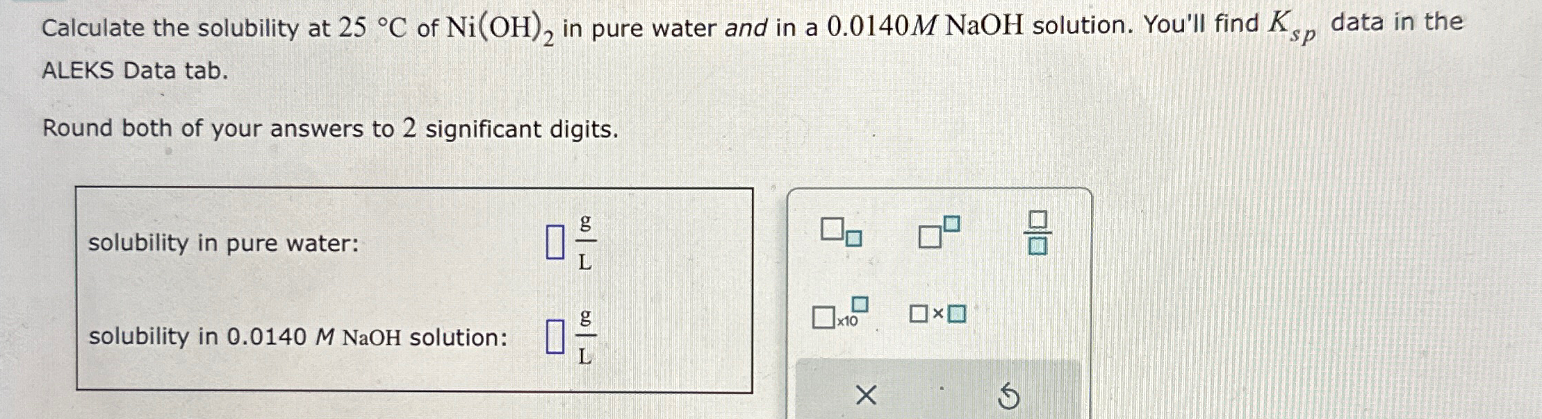 Solved Calculate the solubility at 25°C ﻿of Ni(OH)2 ﻿in pure | Chegg.com