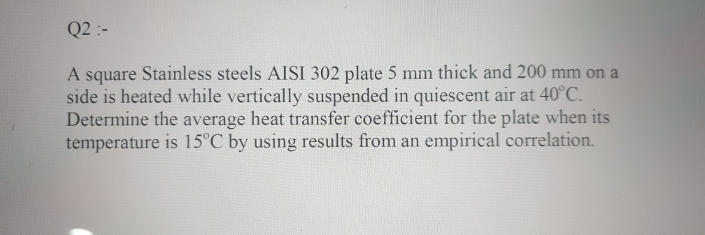 Solved Q2:- A square Stainless steels AISI 302 plate 5 mm | Chegg.com