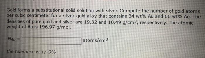 Solved Gold forms a substitutional solid solution with | Chegg.com