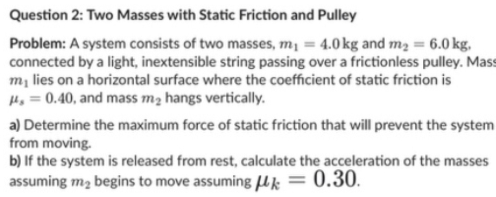 Solved Question 2: Two Masses with Static Friction and | Chegg.com