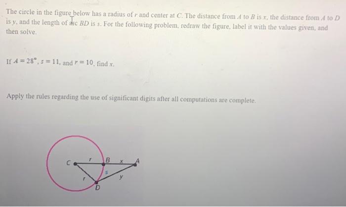 Solved The circle in the figure below has a radius of r and | Chegg.com