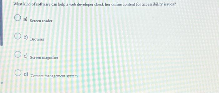 Solved What kind of software can help a web developer check | Chegg.com