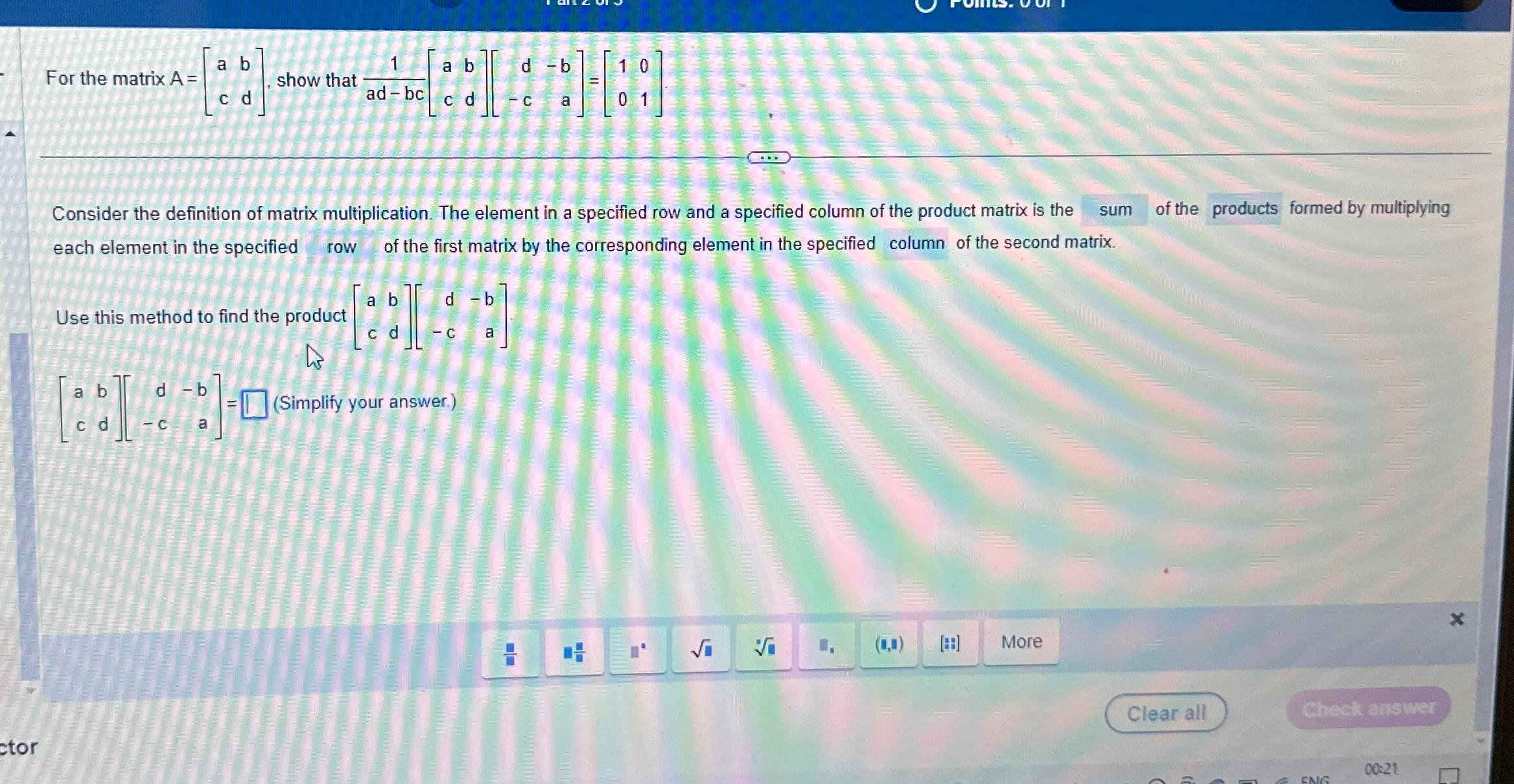 Solved For the matrix A=[abcd], ﻿show that | Chegg.com