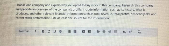 Solved Choose one company and explain why you opted to buy | Chegg.com
