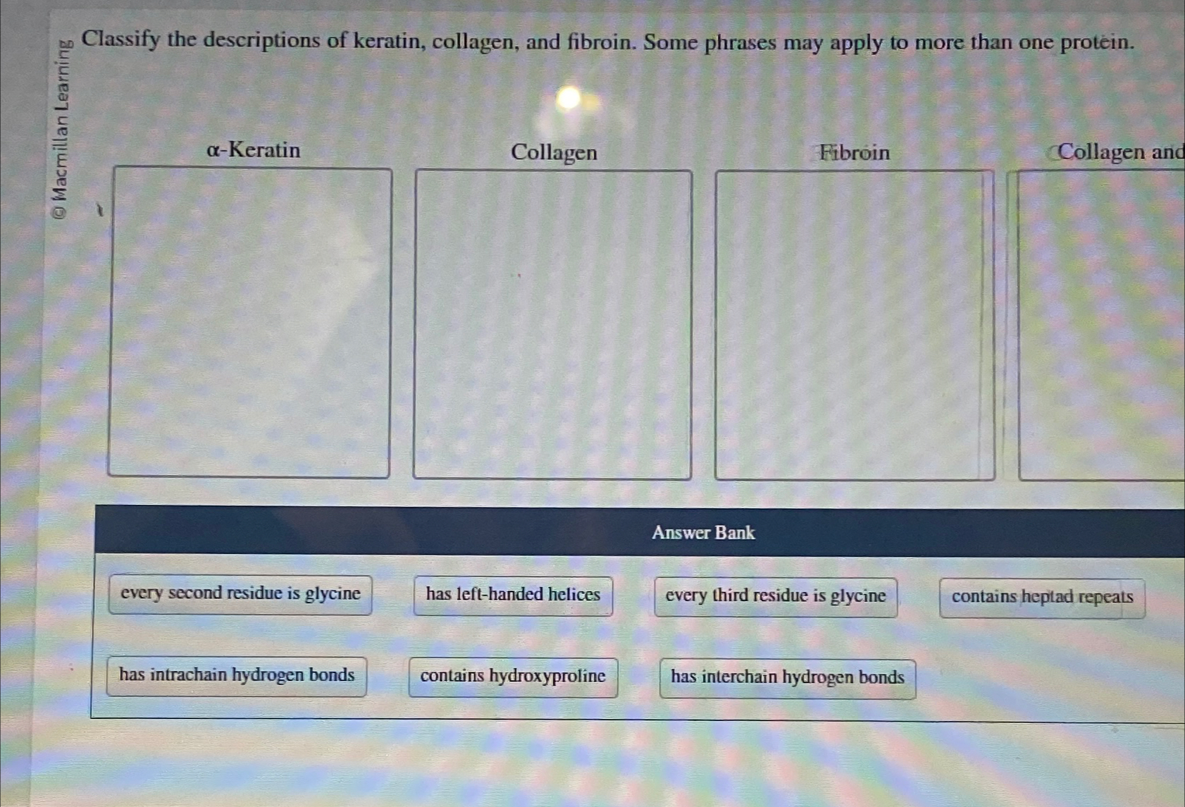 Solved Do Classify the descriptions of keratin, collagen, | Chegg.com