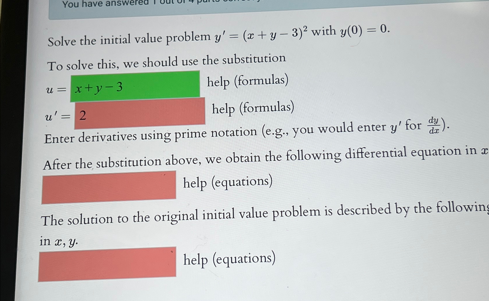 Solved Solve the initial value problem y'=(x+y-3)2 ﻿with | Chegg.com