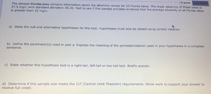 Solved The dataset Floridal akes contains information about | Chegg.com