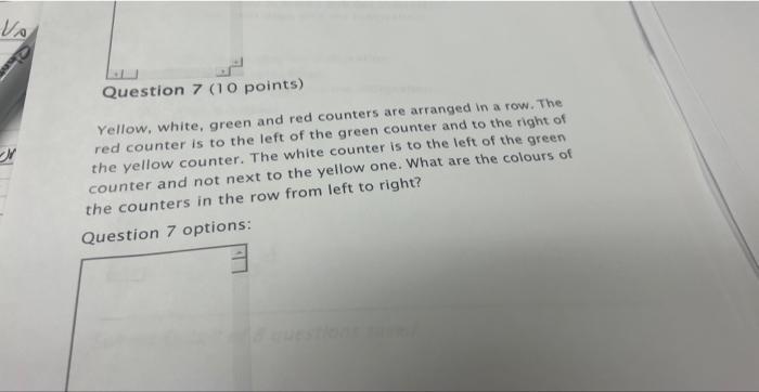 Solved Yellow, white, green and red counters are arranged in | Chegg.com
