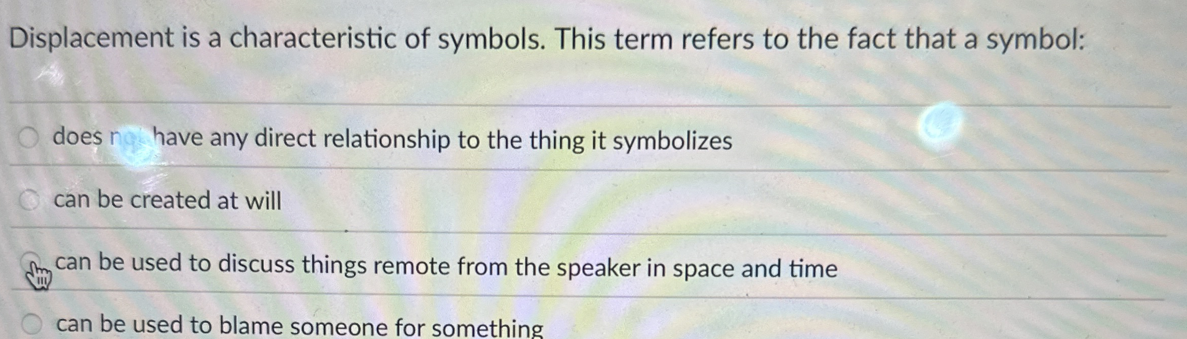 Solved Displacement is a characteristic of symbols. This | Chegg.com