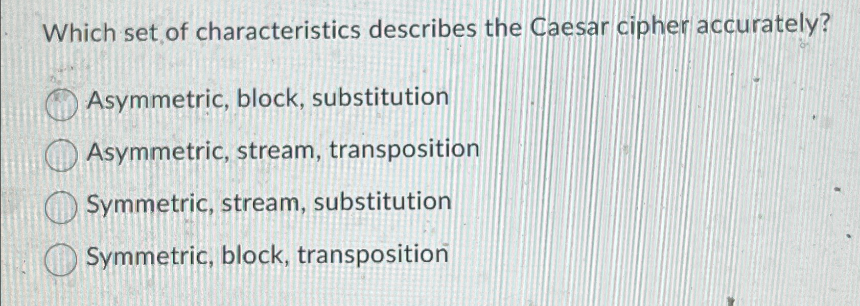Solved Which set of characteristics describes the Caesar | Chegg.com