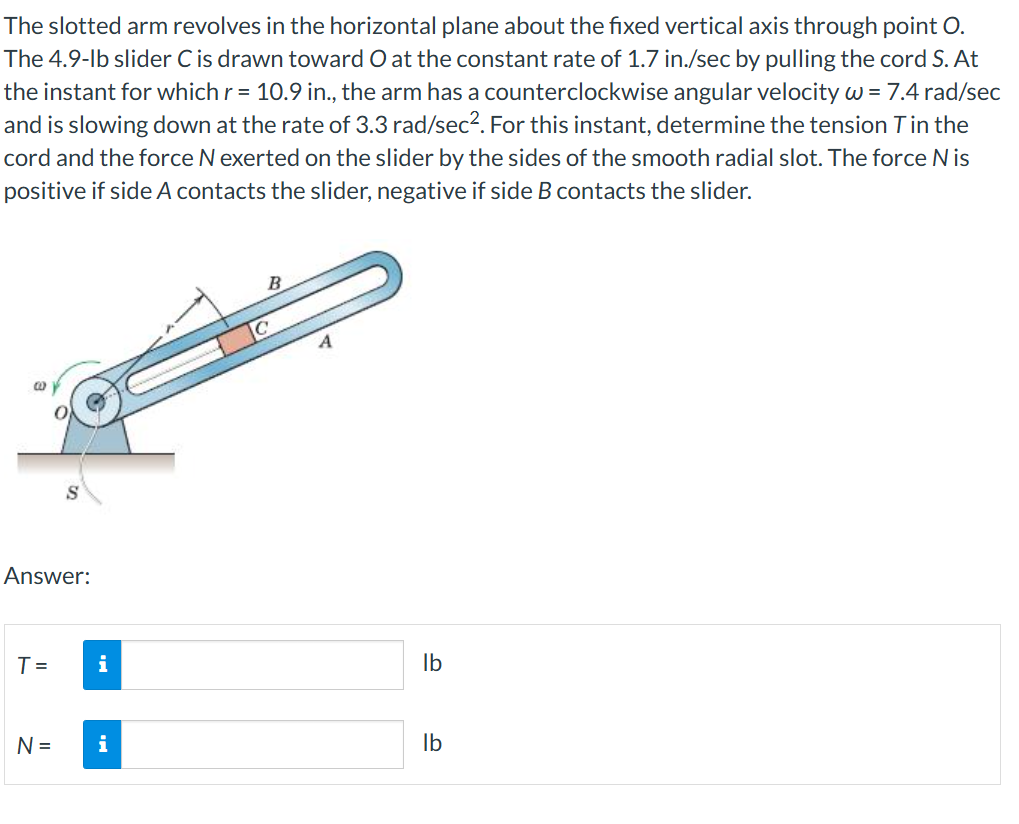 Solved The slotted arm revolves in the horizontal plane | Chegg.com