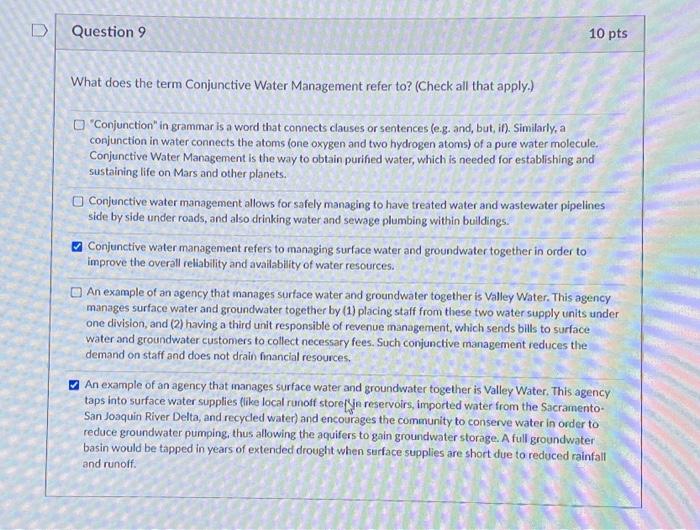 Solved What does the term Conjunctive Water Management refer | Chegg.com