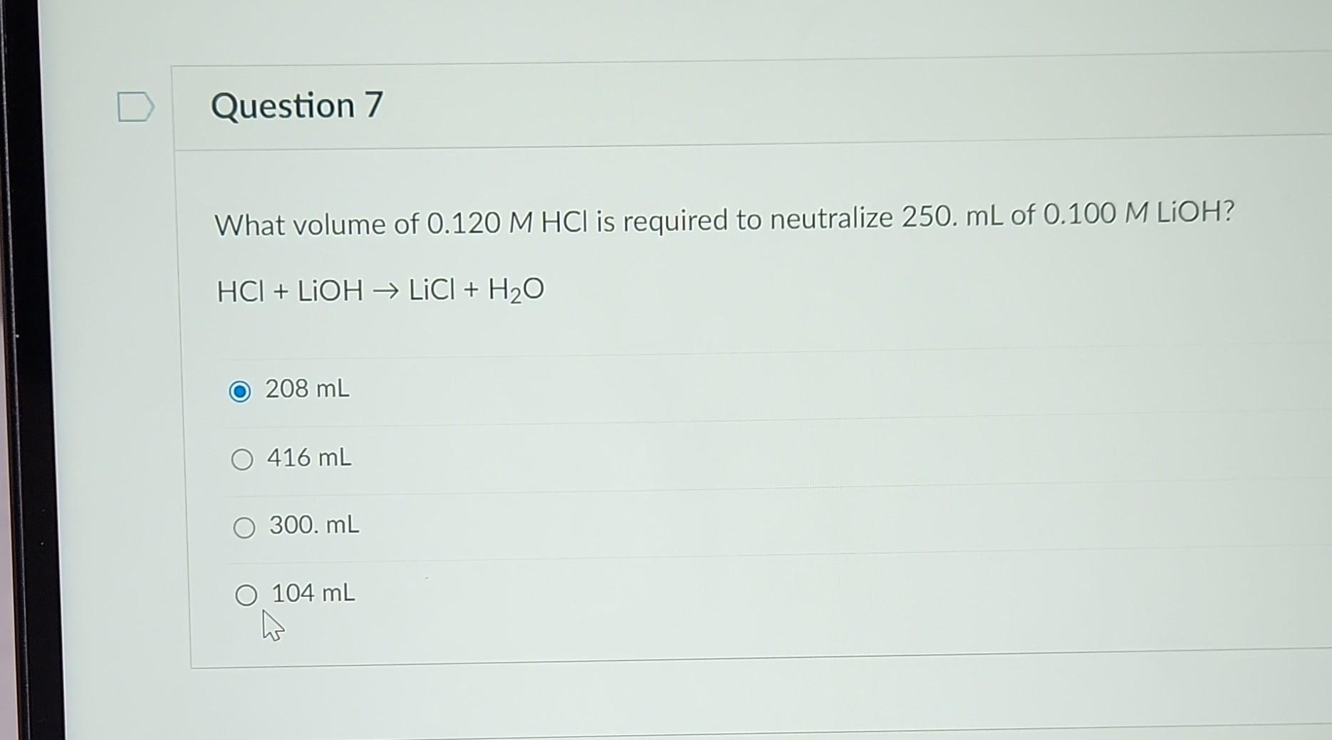 Solved What volume of 0.120MHCl is required to neutralize | Chegg.com