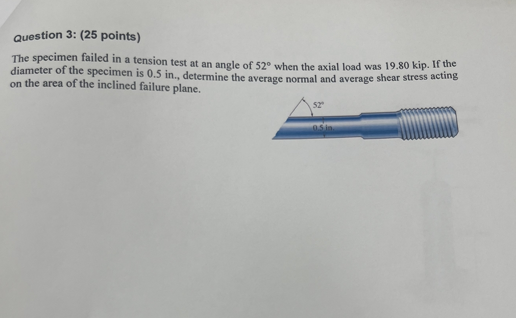 Solved Question 3: (25 ﻿points)The specimen failed in a | Chegg.com