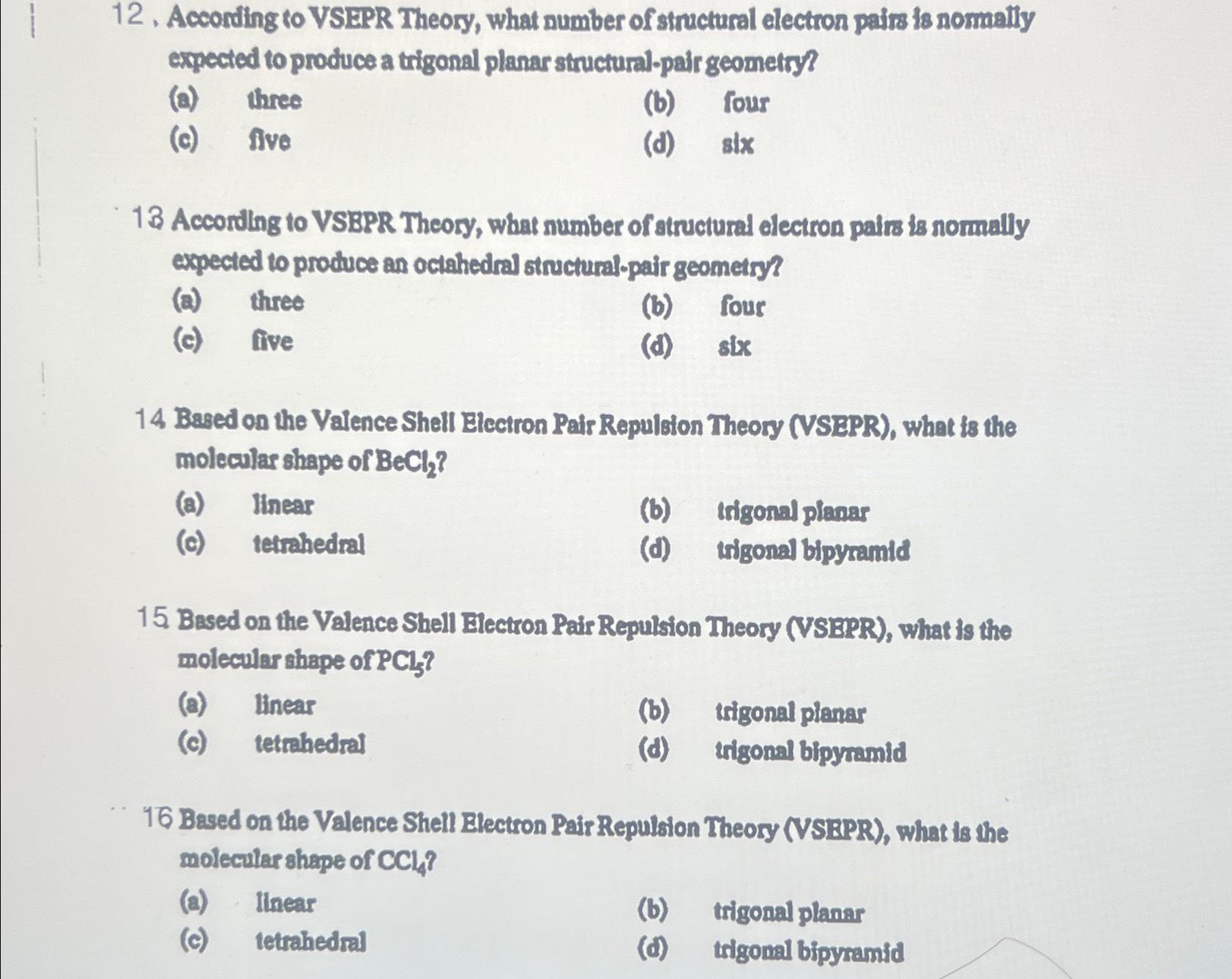 Solved Acconding to VSEPR Theory, what number of structural | Chegg.com