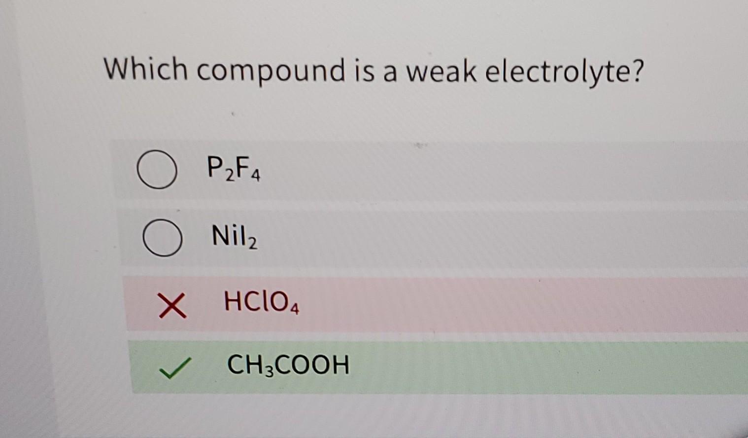 Solved which compound is a weak electrolyte? | Chegg.com
