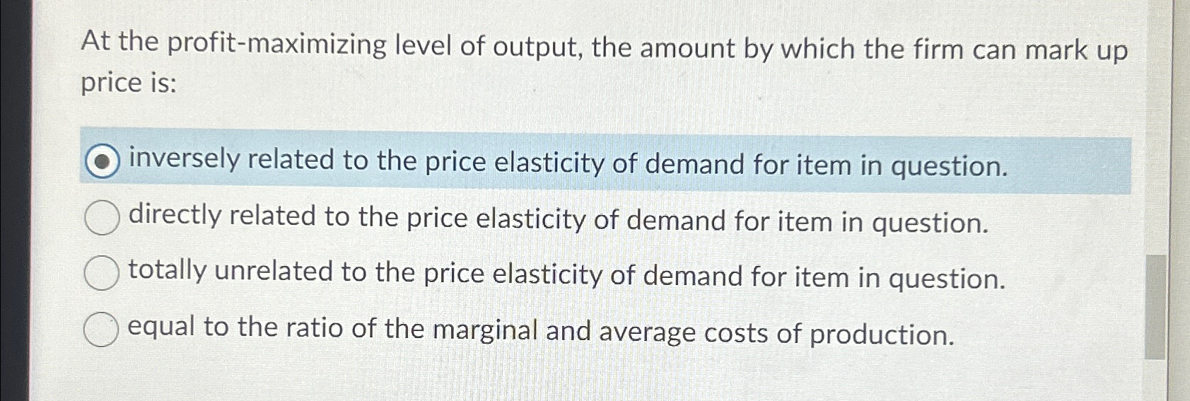 Solved At the profit-maximizing level of output, the amount | Chegg.com
