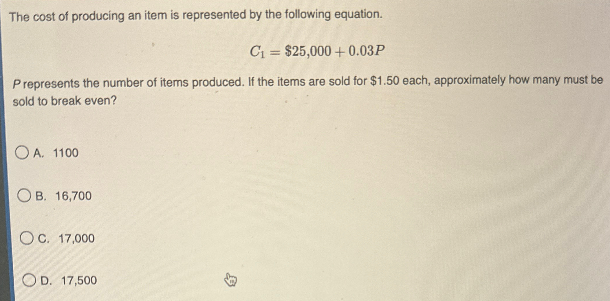 Solved The cost of producing an item is represented by the | Chegg.com