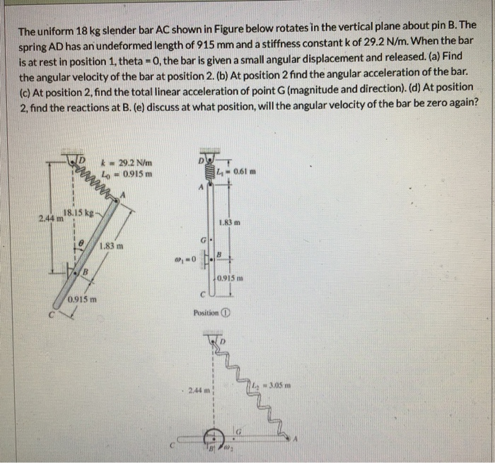 Solved The uniform 18 kg slender bar AC shown in Figure | Chegg.com