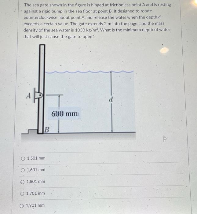 Solved The sea gate shown in the figure is hinged at | Chegg.com