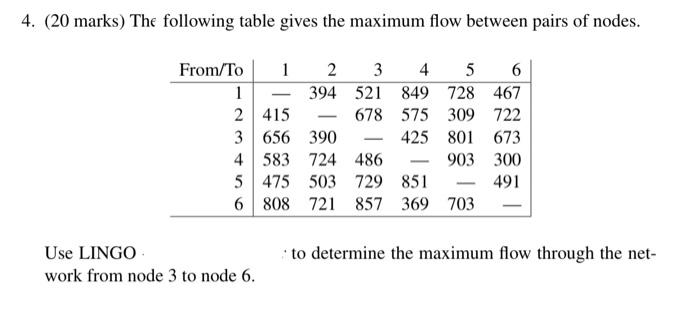 Solved 4. (20 marks) The following table gives the maximum | Chegg.com