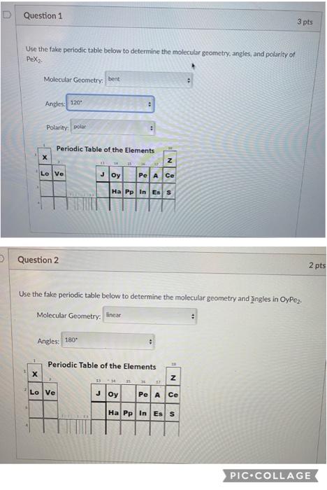 Solved D Question 1 3 pts Use the fake periodic table below | Chegg.com