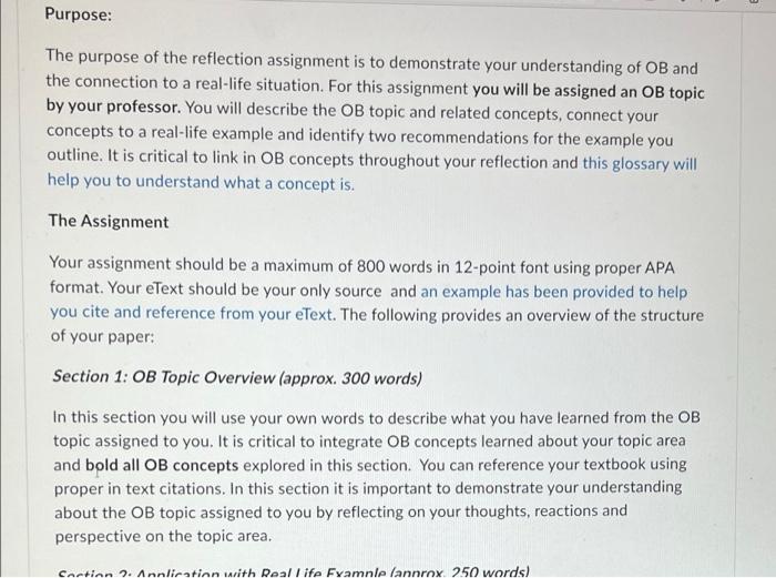 Solved Purpose: The purpose of the reflection assignment is | Chegg.com