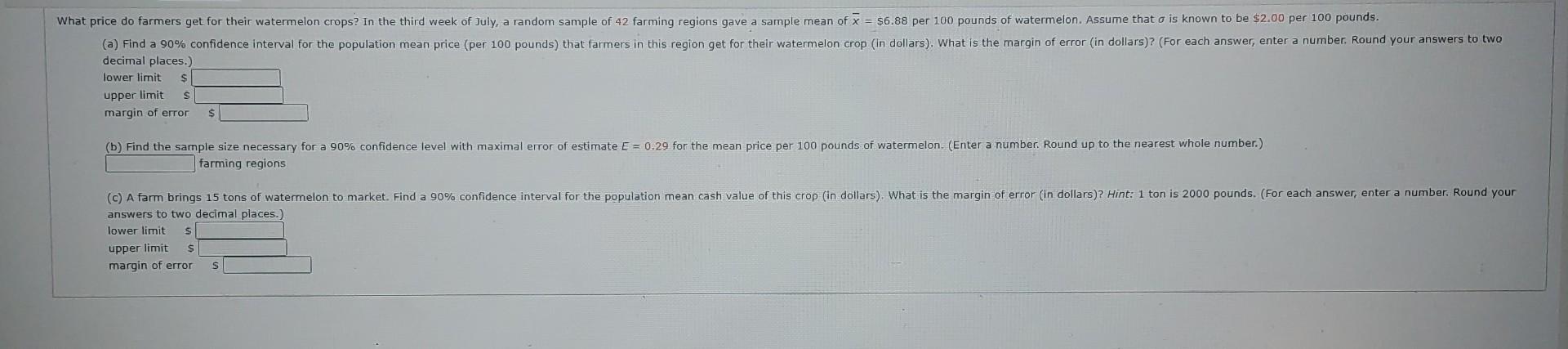 Solved decimal places.) lower limit \$ upper limit S margin | Chegg.com