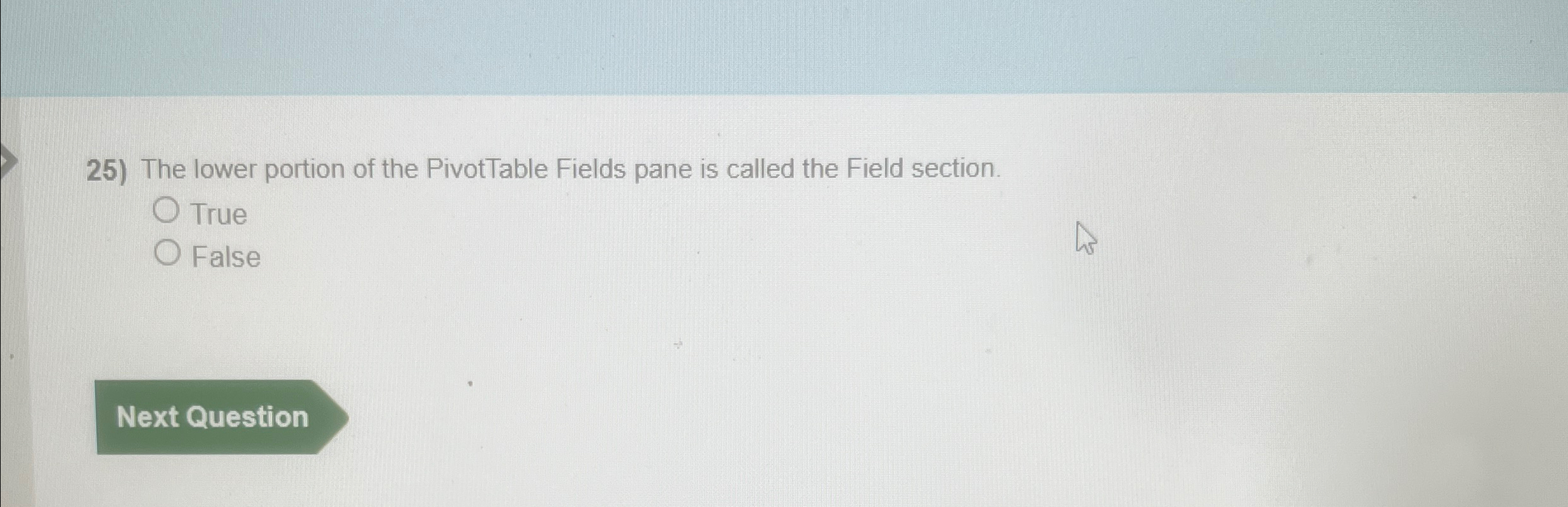 Solved The lower portion of the PivotTable Fields pane is | Chegg.com